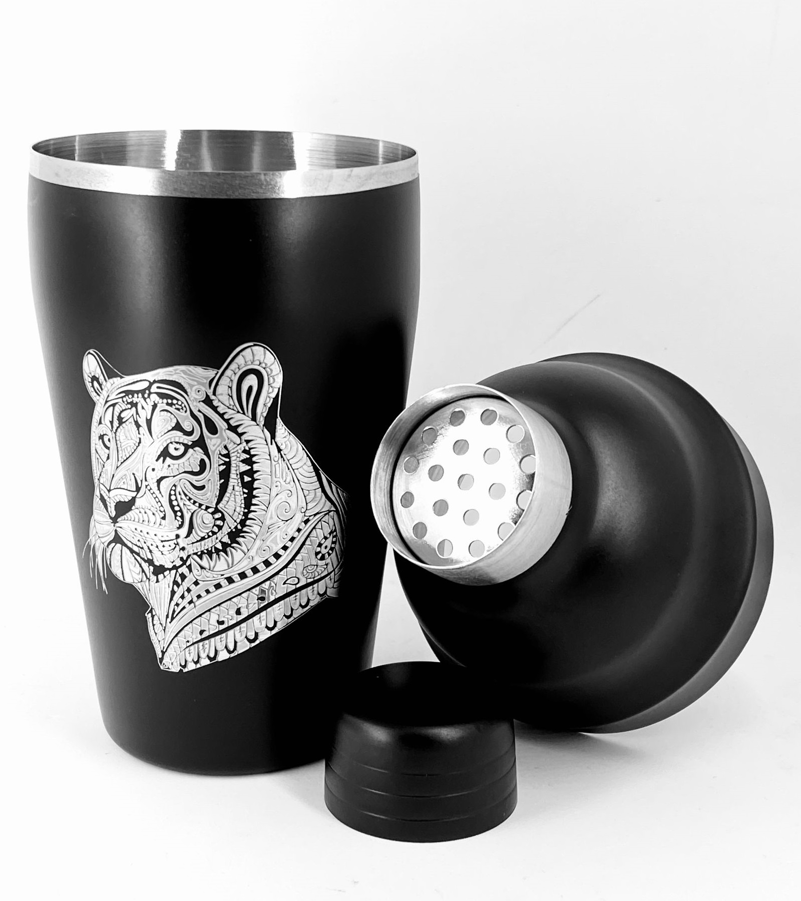 SHAKER >B1 Bar Boss Tiger Tattoo Çelik Kokteyl Shaker Siyah