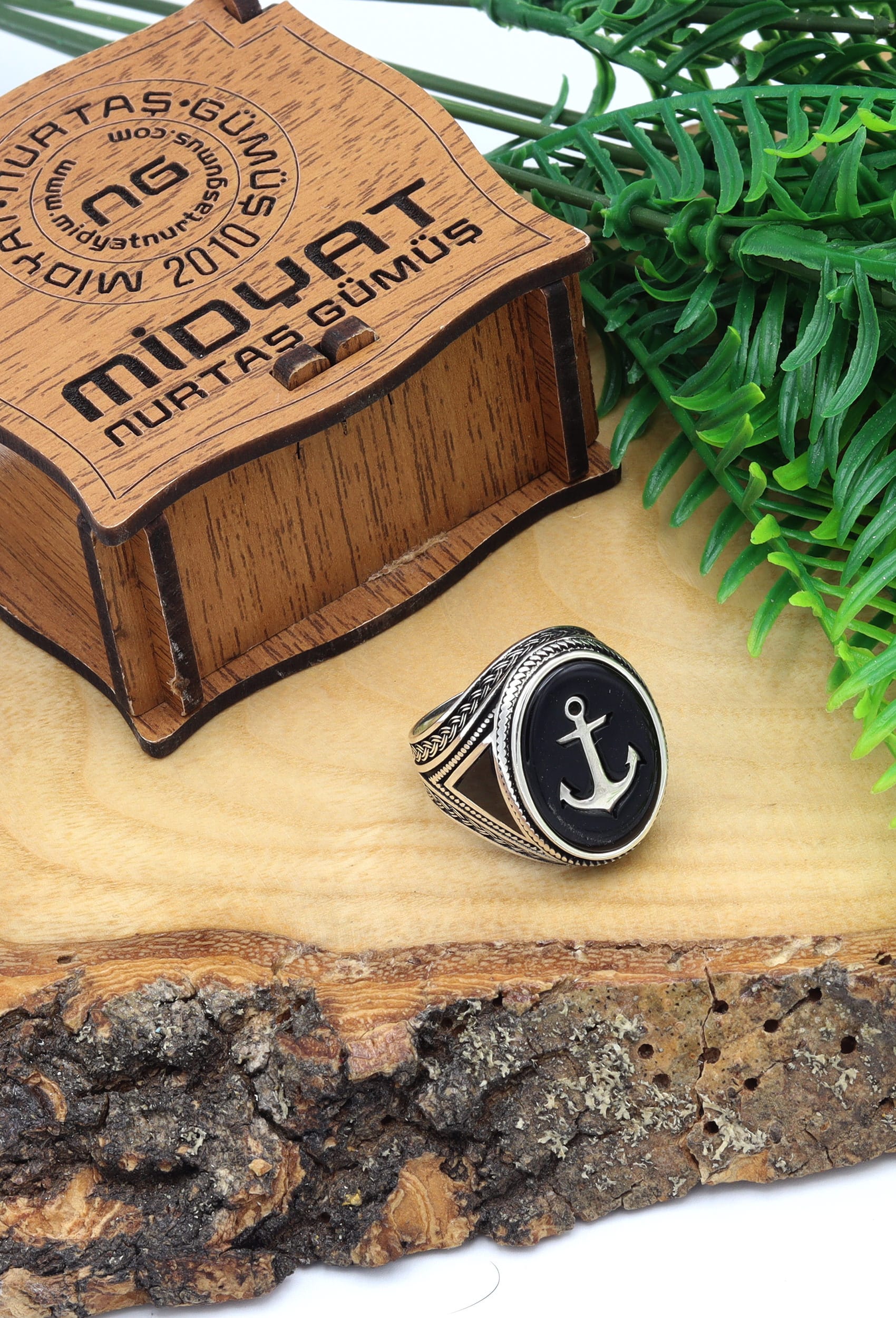 Oniks Taşlı Çapa Model Erkek Gümüş Yüzük 201021465