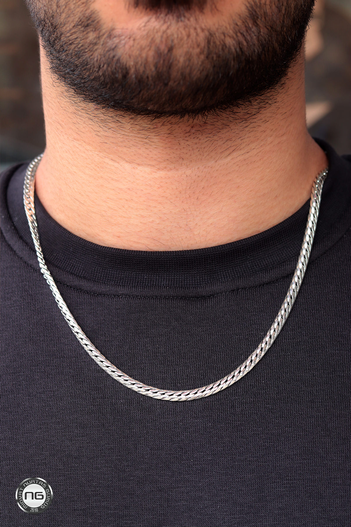 925 Ayar Gümüş Sıkı Ezme Gurmet Zincir Erkek Kolye 5 mm 55 cm