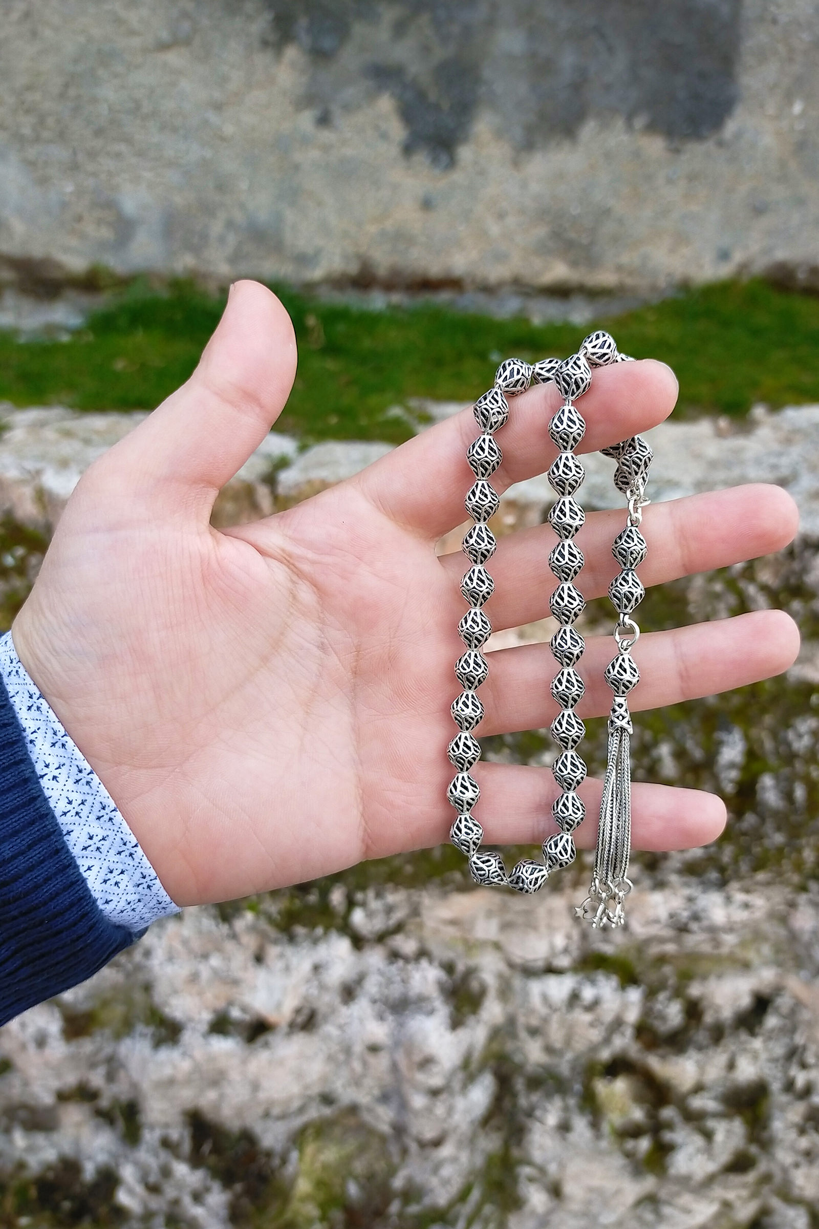 Arpa Model Oksitli 925 Ayar Gümüş Tesbih