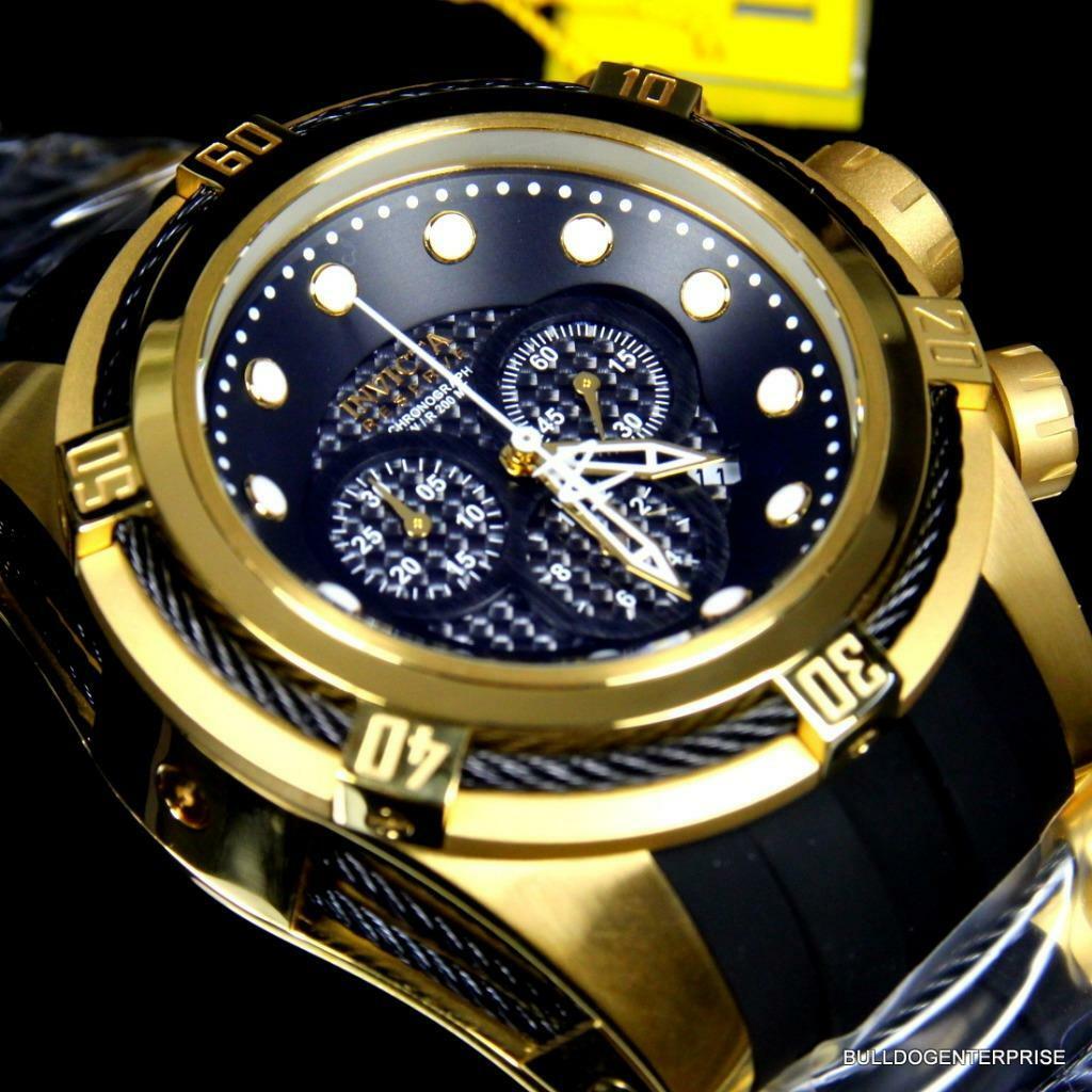 Invicta Reserve Bolt Zeus 51mm Gold Plated Black Carbon Fiber Chrono ...