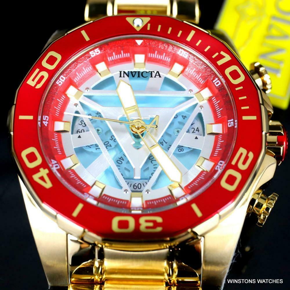 Invicta Marvel Iron Man Arc Reactor Gold Plated Steel Limited Edn 48mm ...