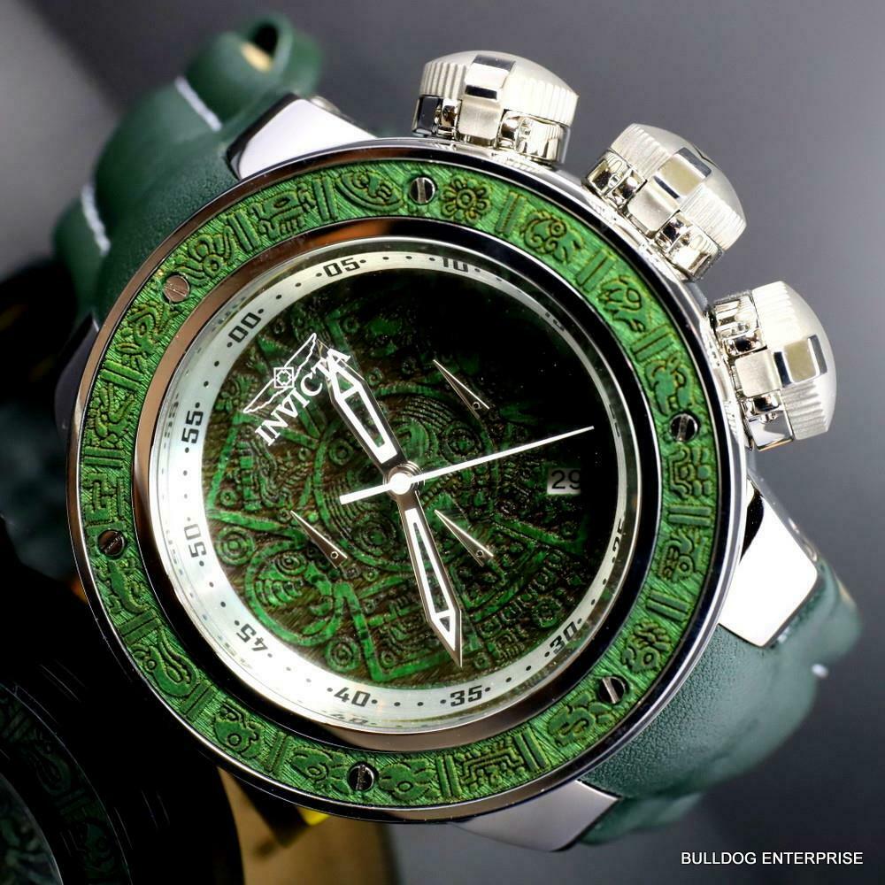 Invicta Subaqua Sea Dragon Wooden Aztec 52mm Green Leather Chronograph ...