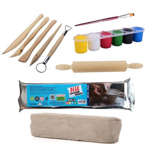 Kil Hamuru Set-4, Seramik Hamuru Başlangıç Seti, Ahşap Ebeşuar, Merdane ...