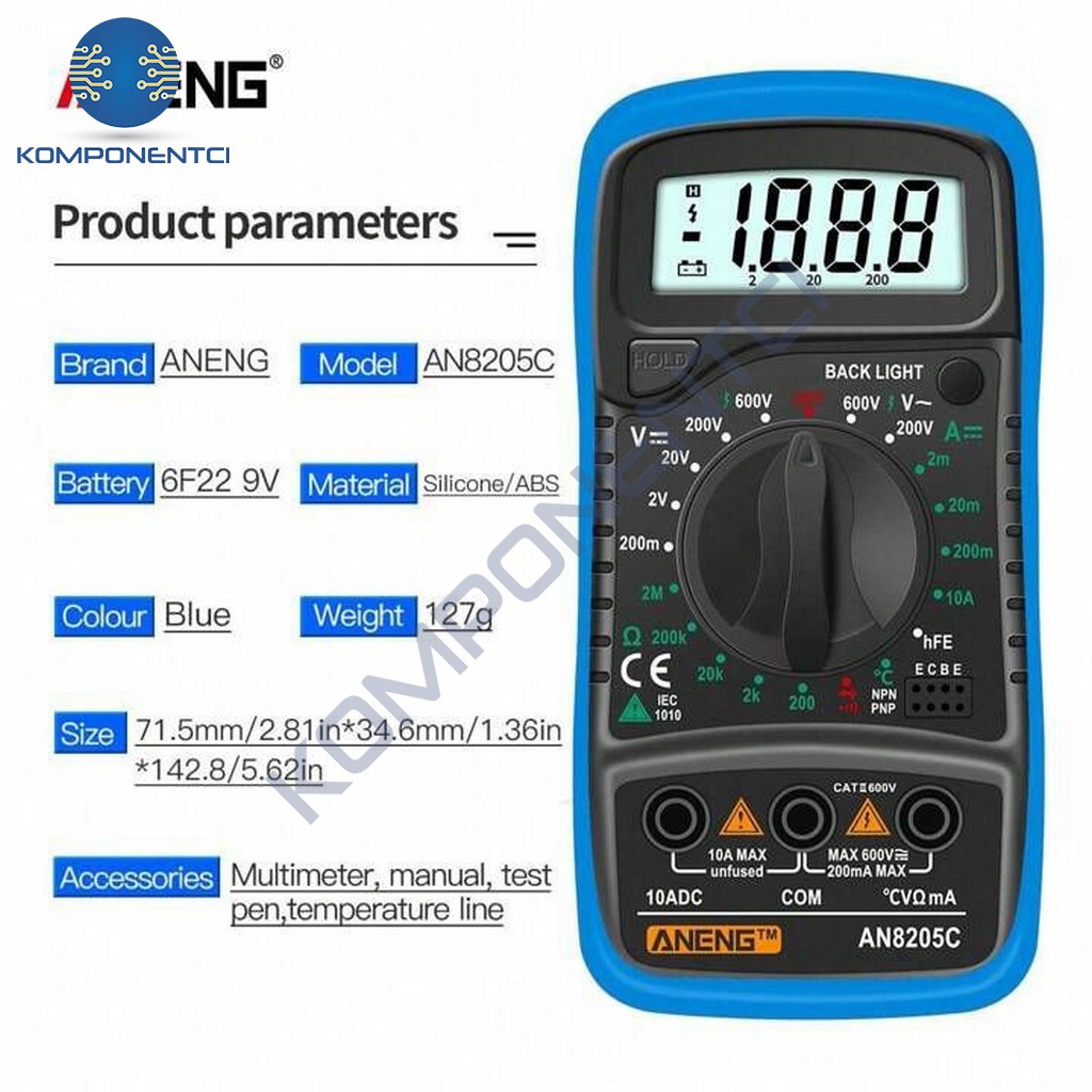 Aneng AN8205C Dijital Multimetre Mavi | Komponentci