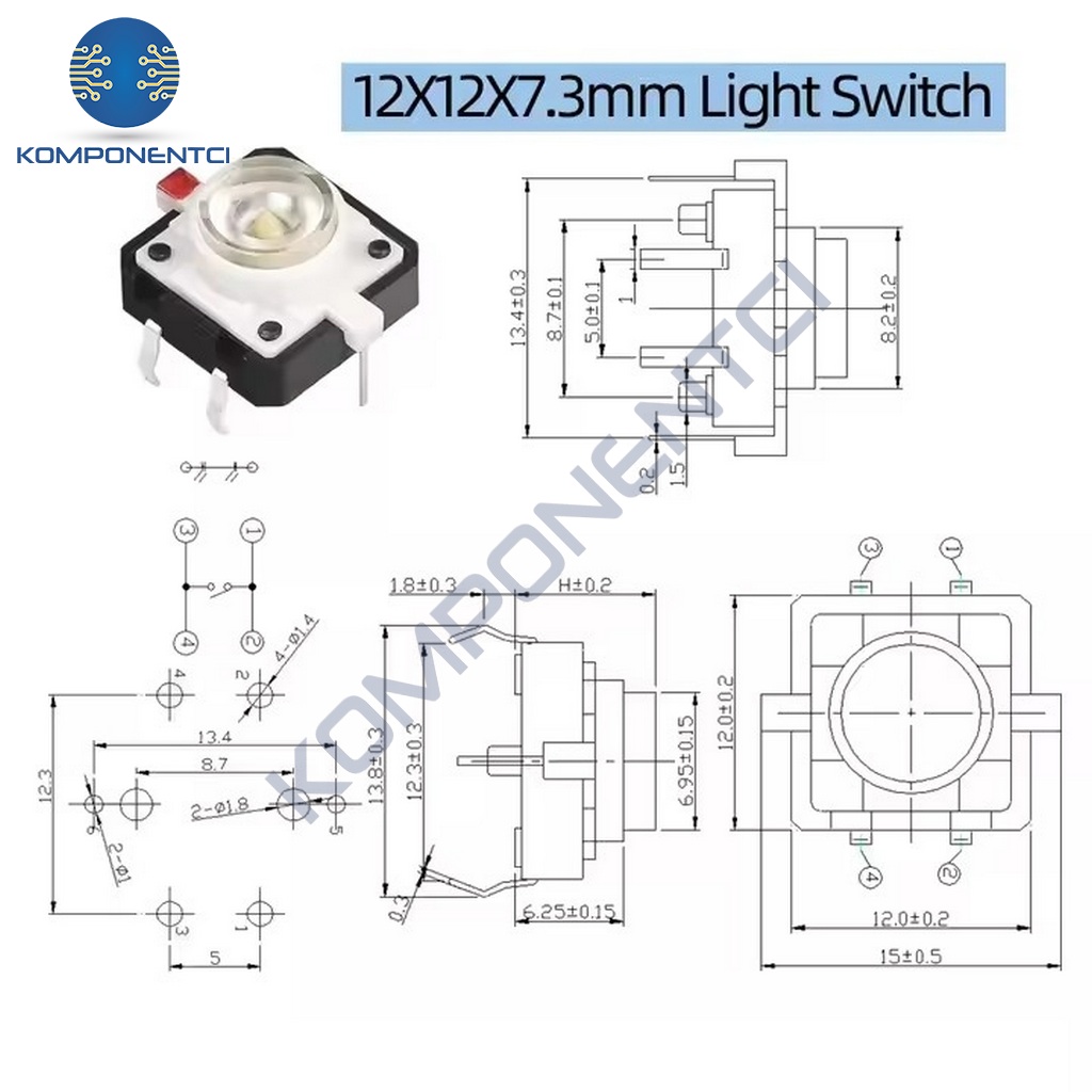 12x12 Sarı Led Işıklı Tact Switch | Komponentci