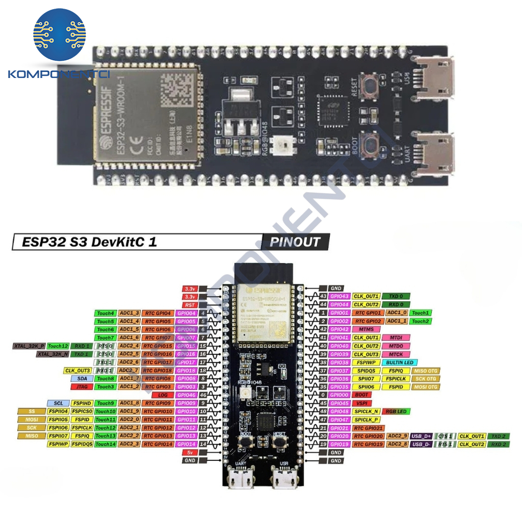 ESP32-S3-DevKitC-1 N16R8 WiFi ve Bluetooth Geliştirme Kartı | Komponentci