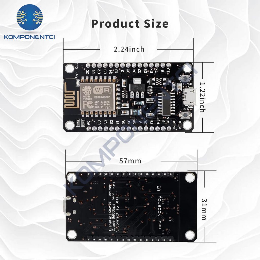 NodeMCU Lolin V3 CH340 Esp8266 Geliştirme Kartı | Komponentci
