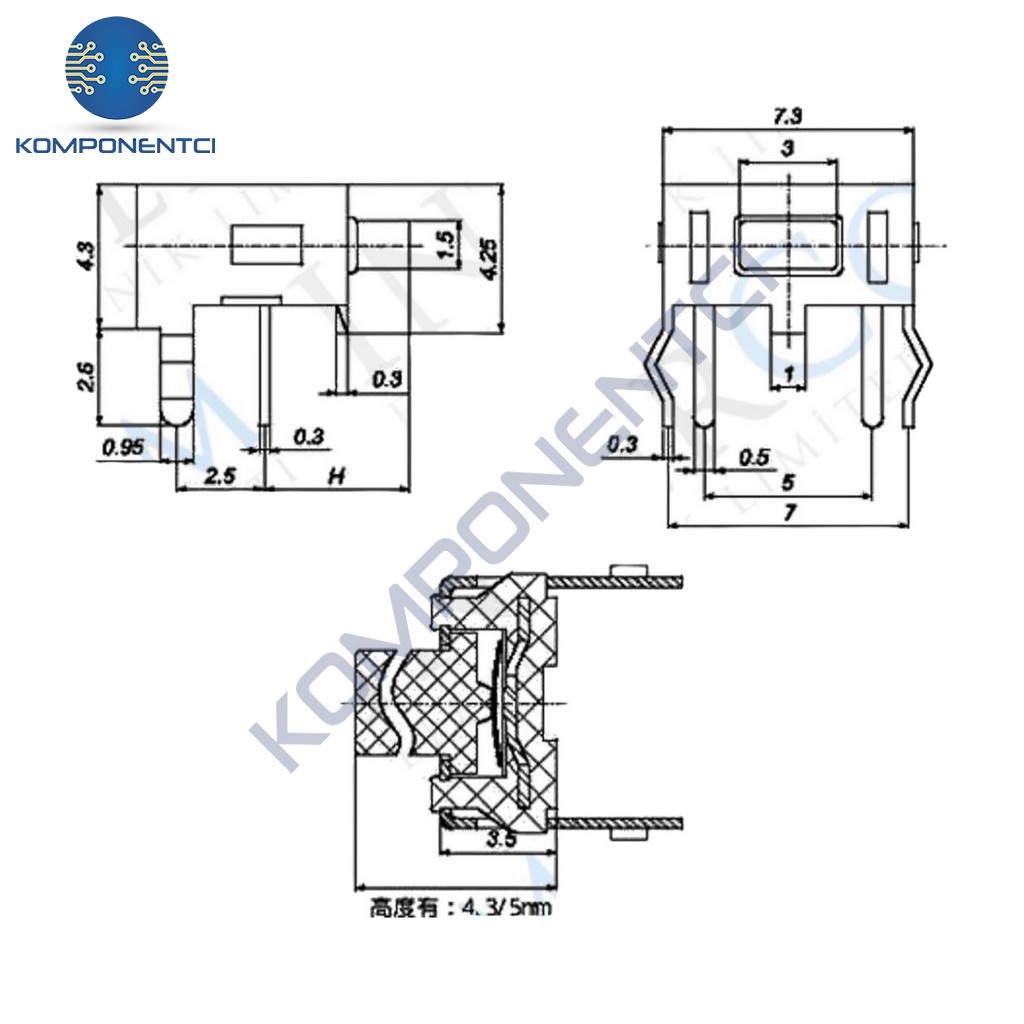 IC-201 Tact Switch 90° Şaseli | Komponentci