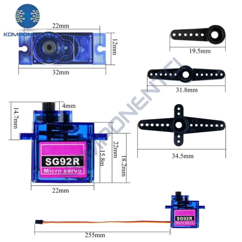 Tower Pro SG92R 2.5kg 4.8V Micro Servo Motor | Komponentci