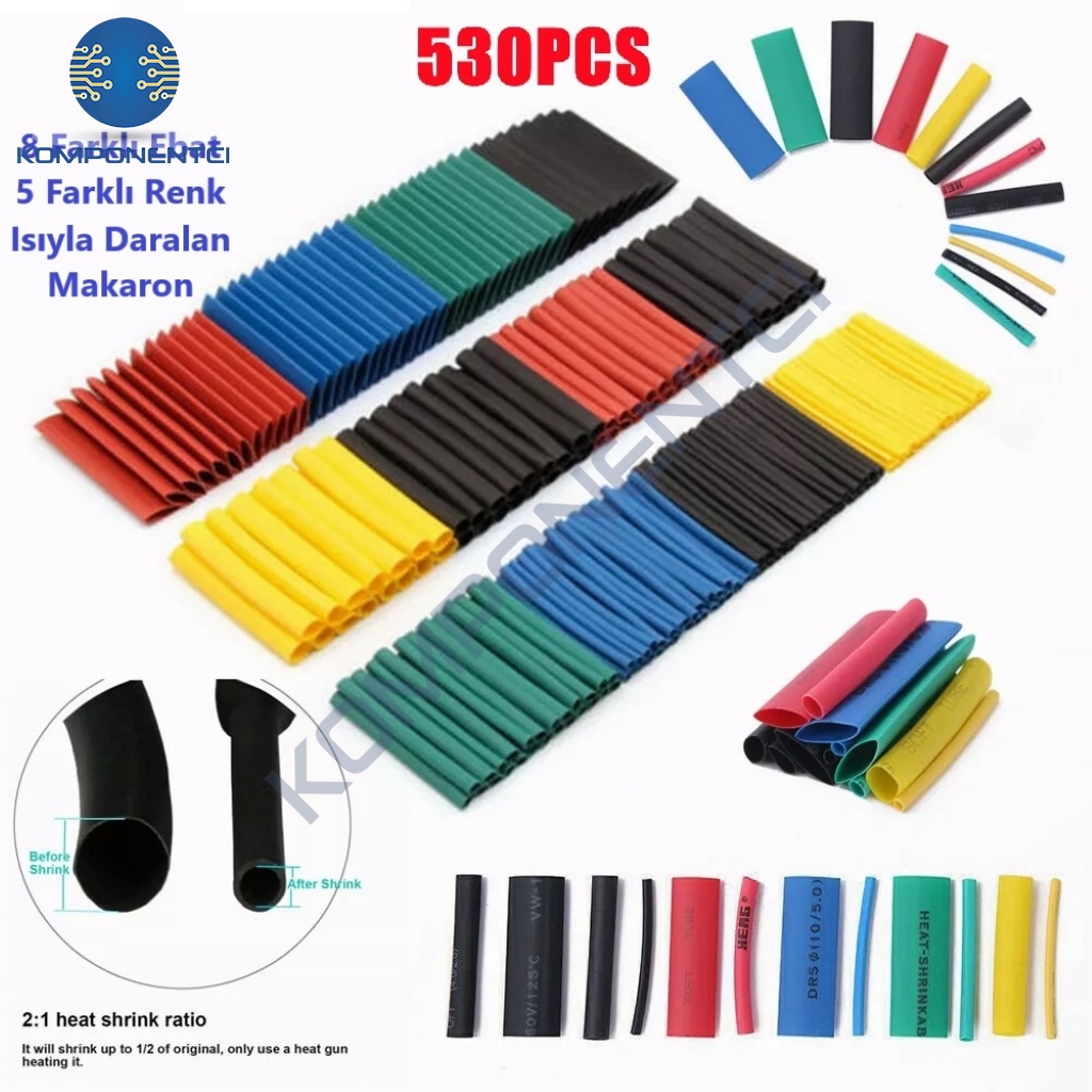 Isı ile Daralan Makaron Kablo Yalıtım Seti Shrink Boru 530 Parça Kutulu ...