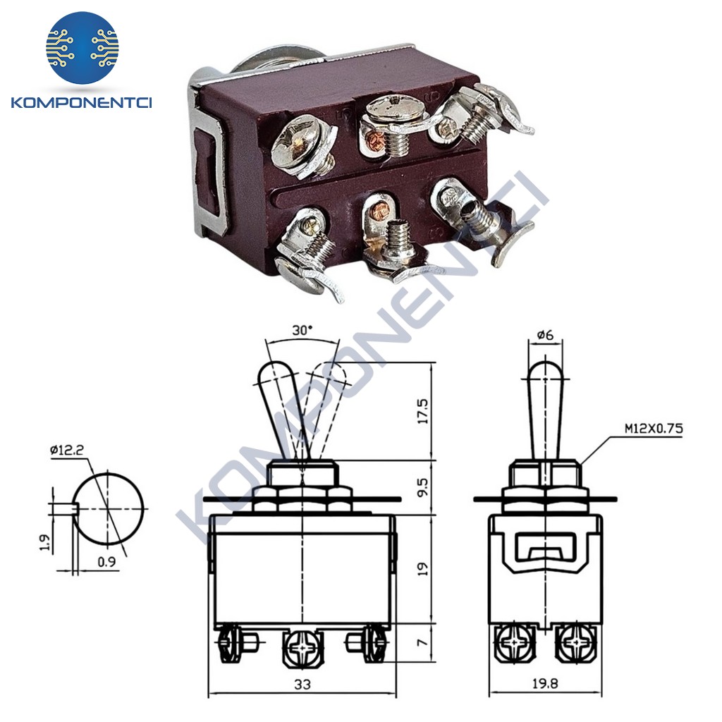 IC-157 Toggle Switch 6P ON-OFF Ø12mm KN3C-202 | Komponentci