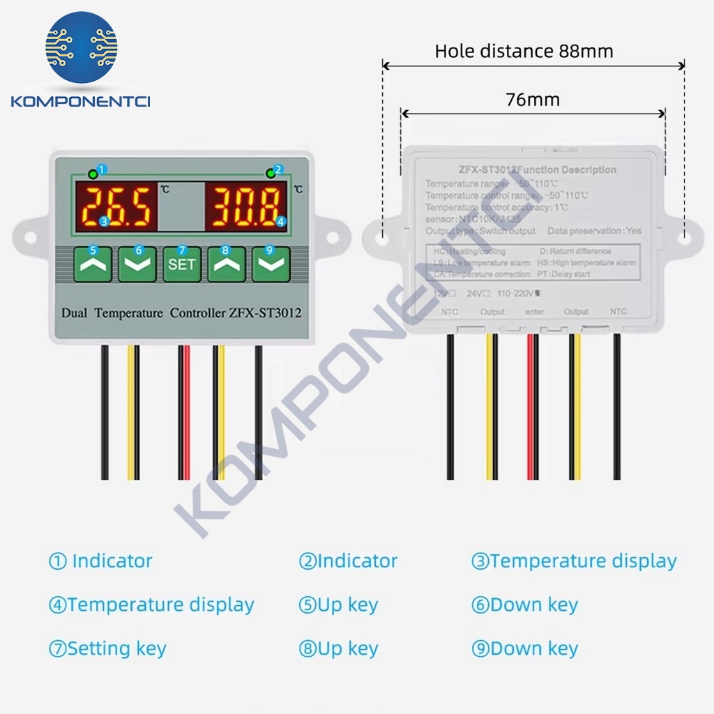 ZFX-ST3012 220V Çift Röle Çıkışlı Termostat - Sıcaklık Kontrol Cihazı ...