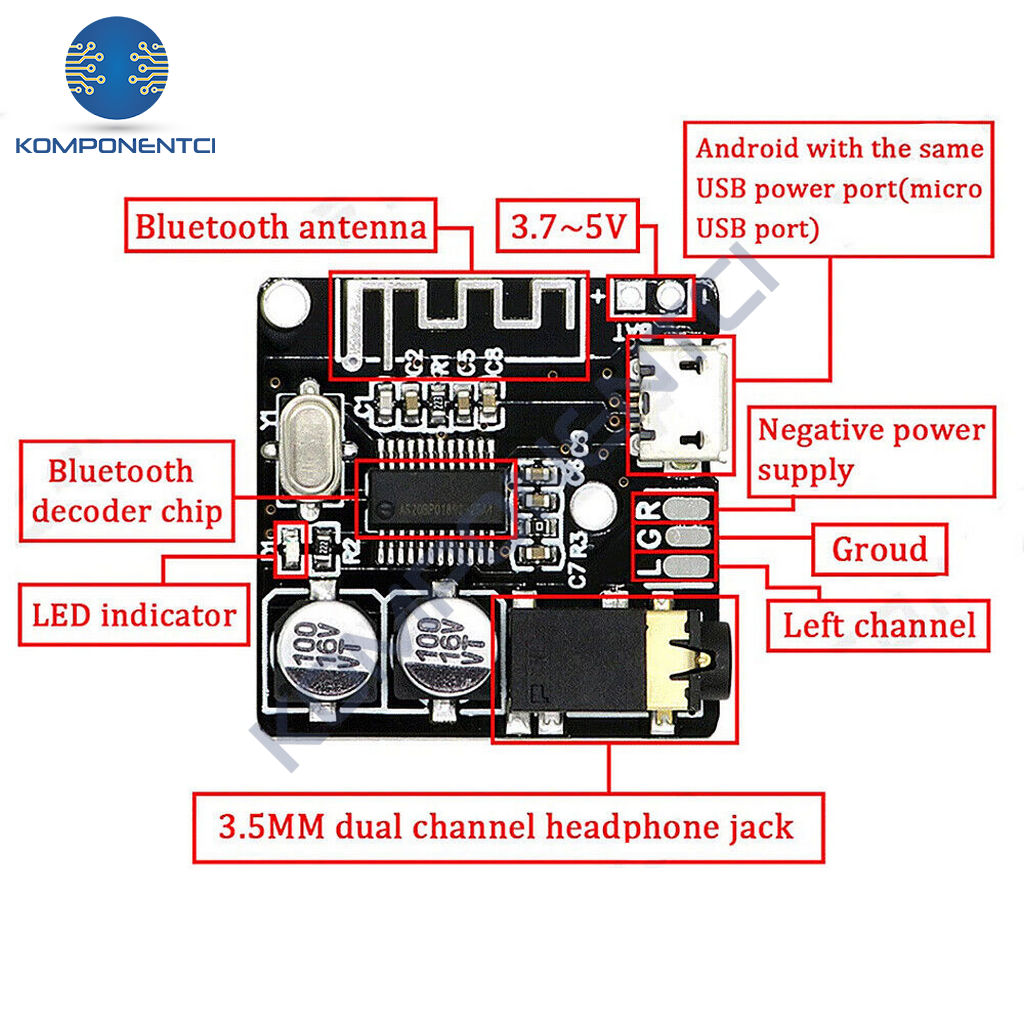 VHM-314 Bluetooth 5.0 Mp3 Modülü Devre Kartı | Komponentci