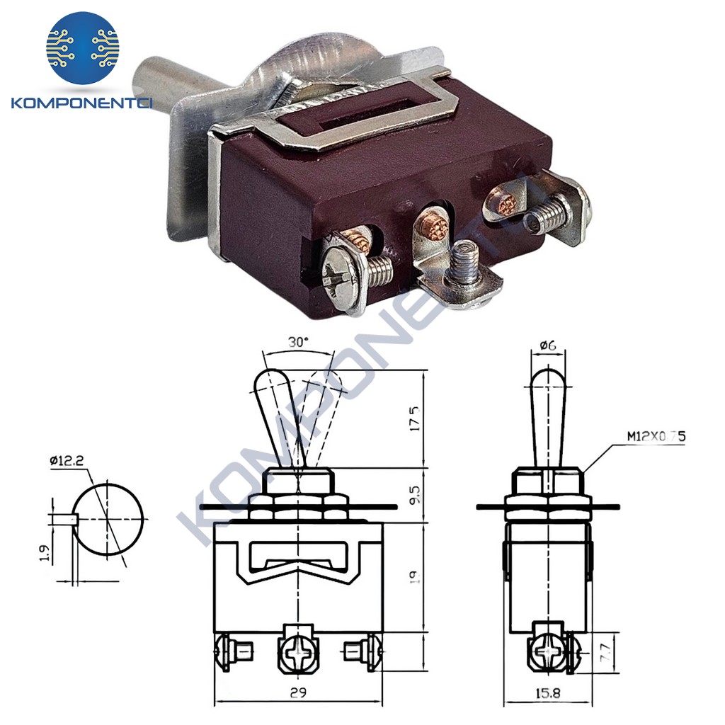 IC-155 Toggle Switch 3P MOM-OFF-MOM Ø12mm KN3C-123 | Komponentci
