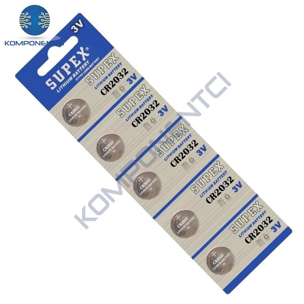 Supex CR2032 3V Lityum Düğme Pil 5'li Kart Paket | Komponentci