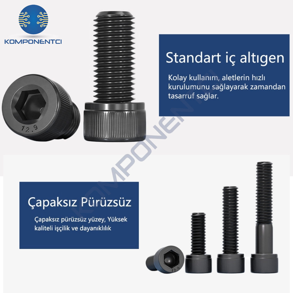 İmbus M5X10mm Cıvata Siyah (Alyan Başlı) DIN912 | Komponentci