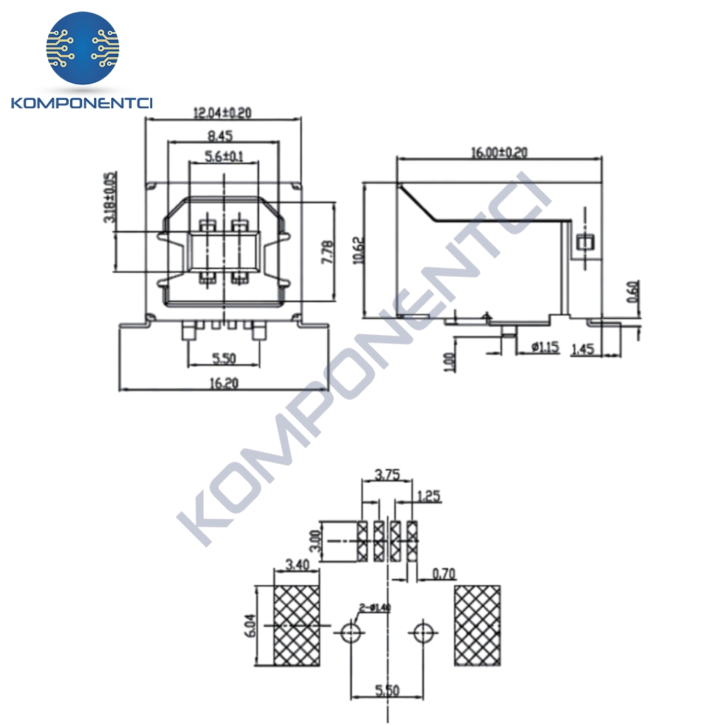 IC-263A Usb Şase B Dişi SMD | Komponentci