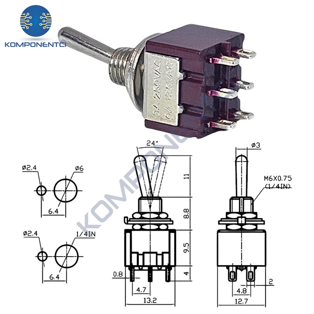 IC-144A Toggle Switch ON-OFF (Kaliteli) Ø6mm MTS-202 | Komponentci