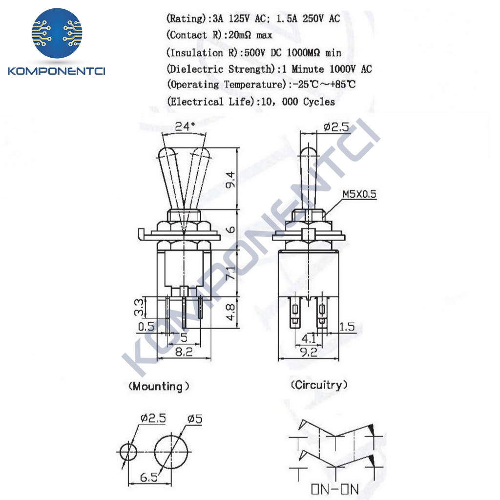 IC-138 Toggle Switch ON-OFF Ø5mm SMTS-202 | Komponentci