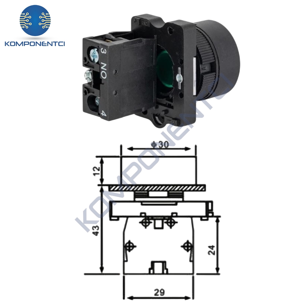 LAY5-EA31 22mm Buton Normalde Açık Kontak Yeşil | Komponentci