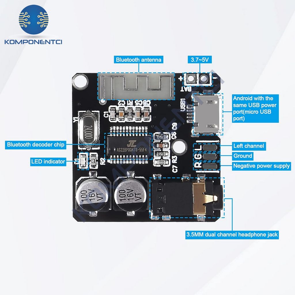 VHM-314 Bluetooth 5.0 Mp3 Modülü Devre Kartı | Komponentci