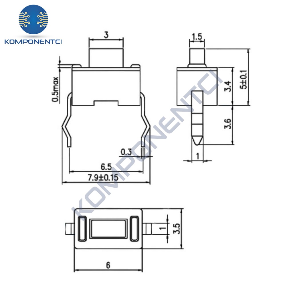 IC-201 Tact Switch Pioneer Buton 3,5x6 Kısa Bacak 0,8mm | Komponentci