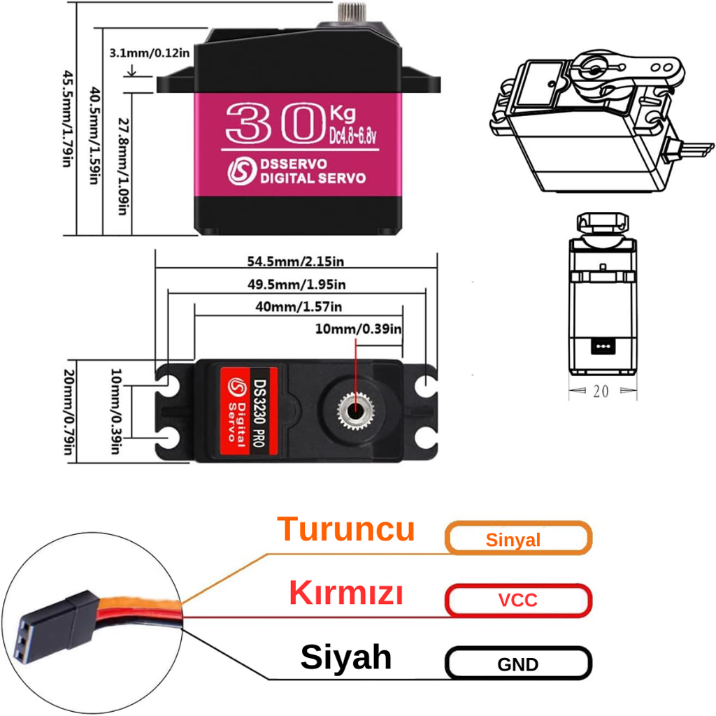 DSSERVO DS3230 30kg Servo Motor - 180 Derece - Su | Komponentci