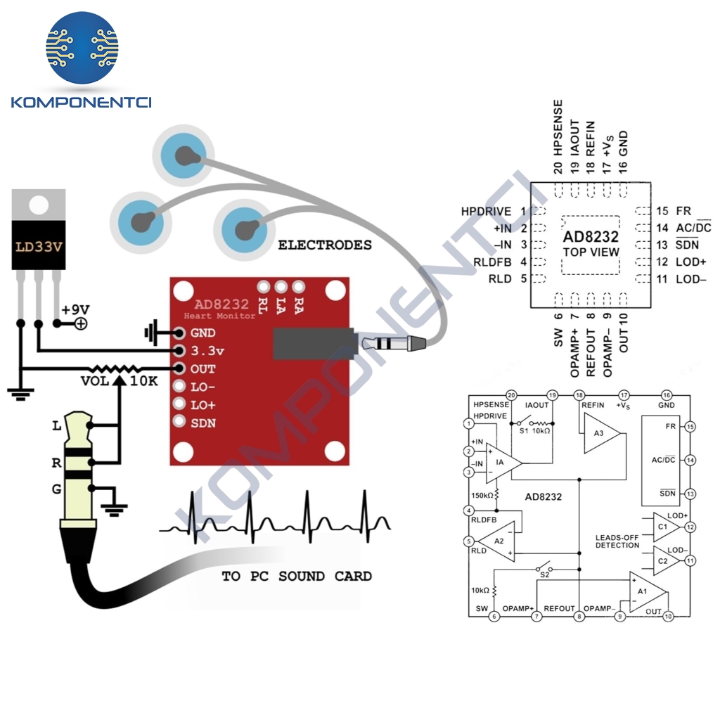 AD8232 EKG Kalp Atışı Nabız Grafiği İzleme Kiti EKG Modülü | Komponentci