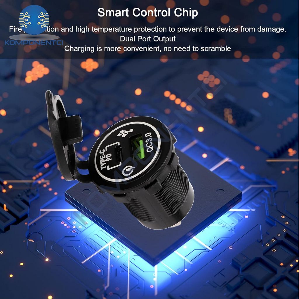 IC-266C-5 USB3.0 + Type-C Pano Tipi Çakmaklık Soketi 12-24V | Komponentci