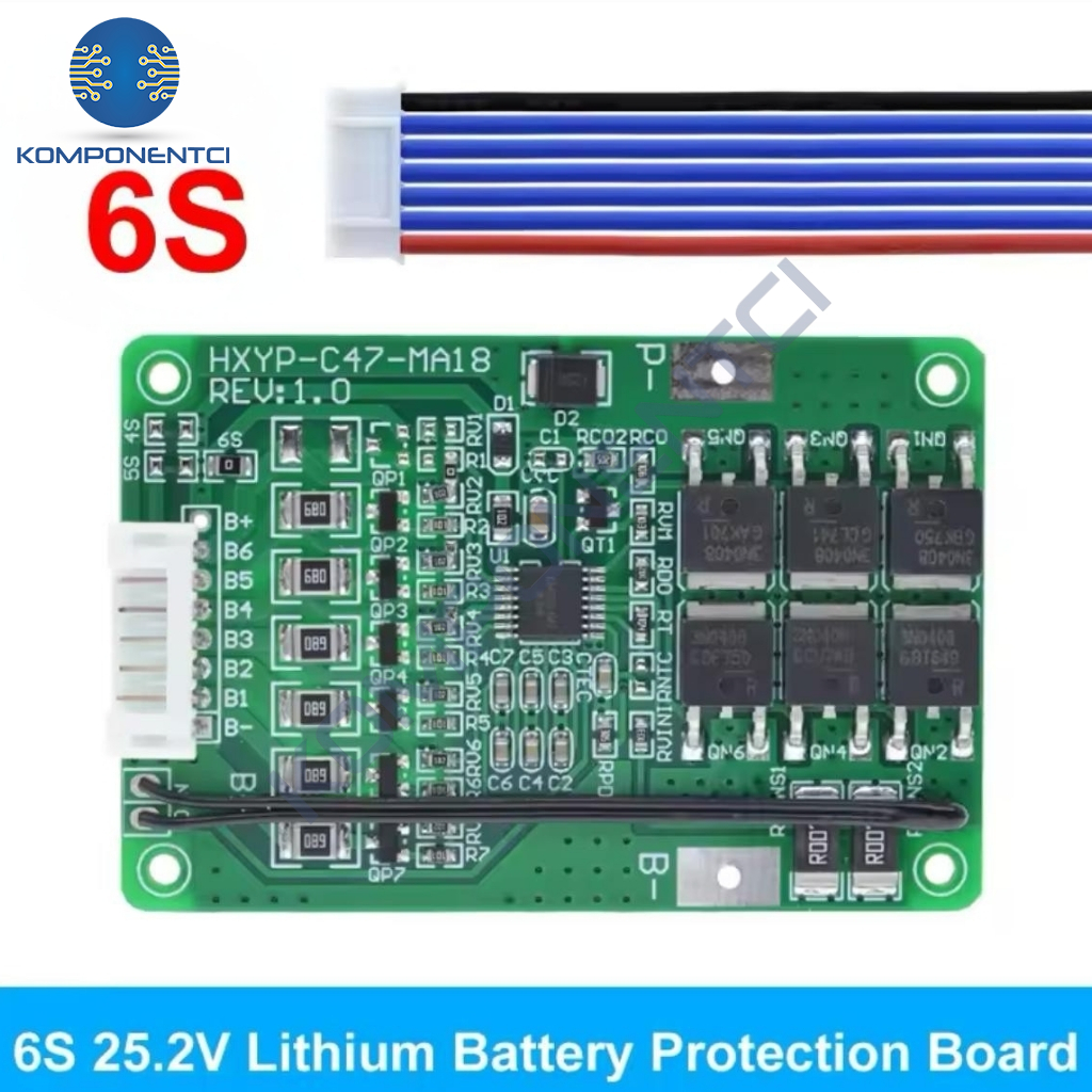 6S 20A BMS 25.2V 18650 Lityum Pil Şarj Koruma Devresi Termistörlü Kablolu Soketli | Komponentci