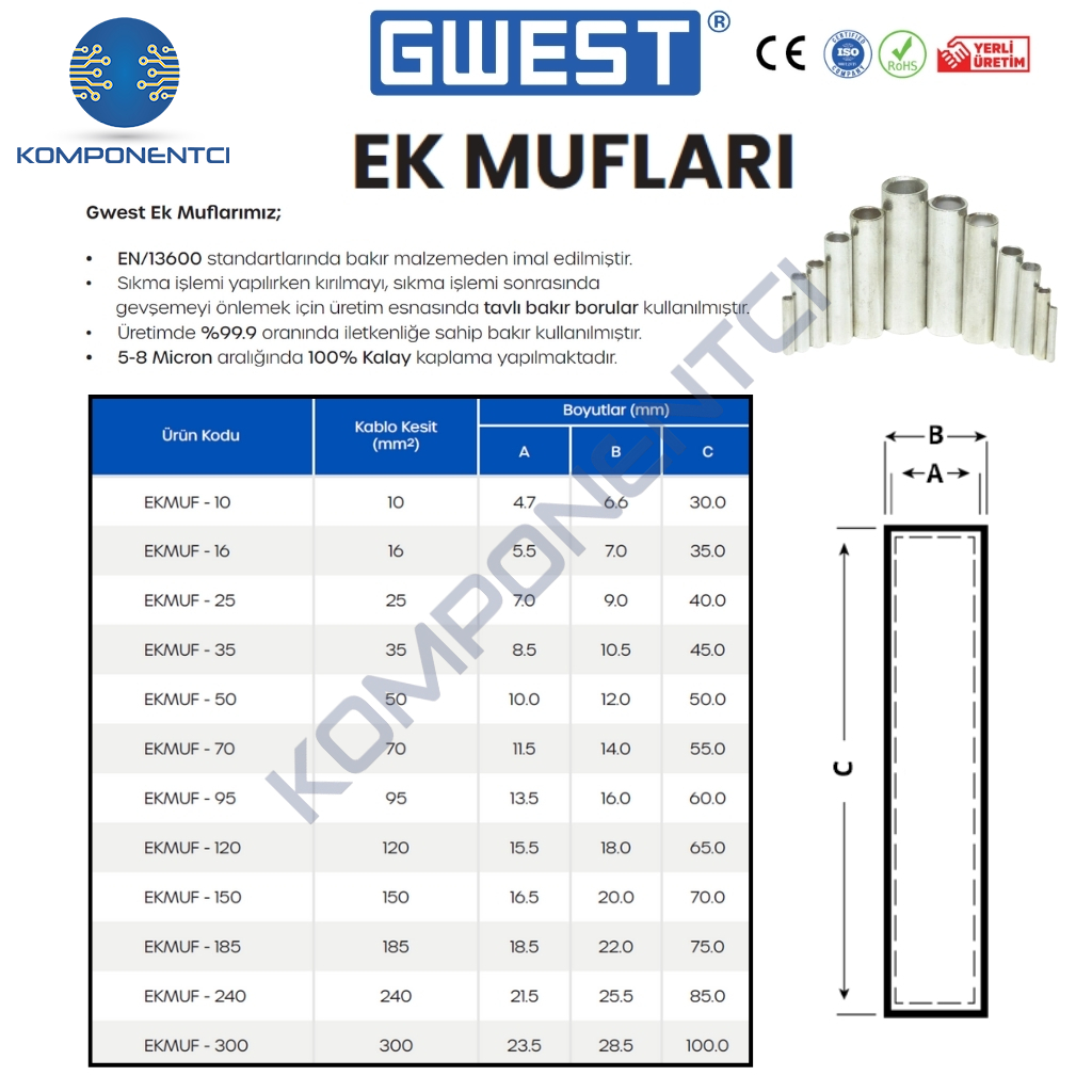 Gwest Ek Muf 300mm 15 Adet | Komponentci