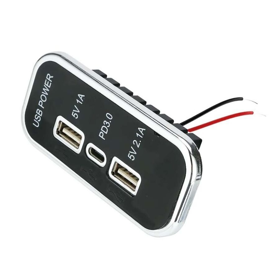12-24V PD3,0 Type-C + 5V 1A USB + 5V 2,1A USB Şarj Soketi | Komponentci.net