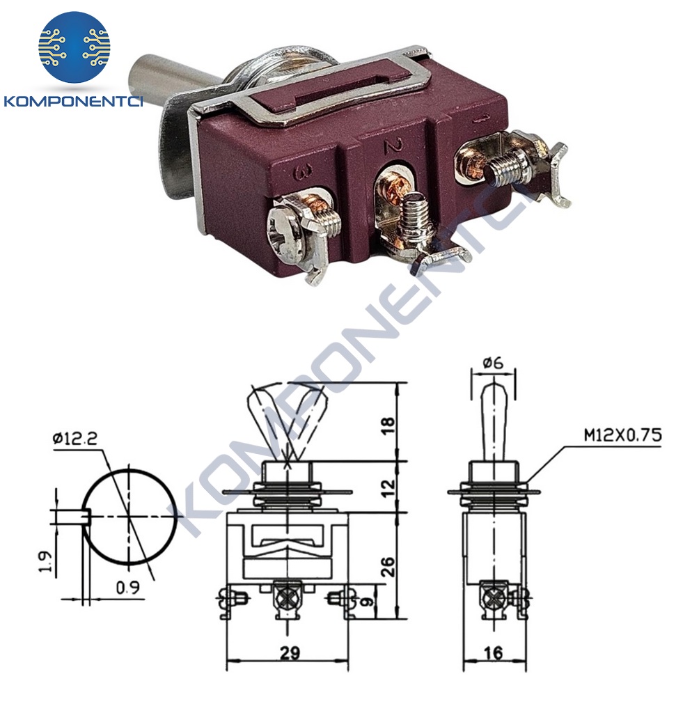 IC-155S SWION Toggle Switch 3P MOM-OFF-MOM Ø12mm XT-13BF | Komponentci
