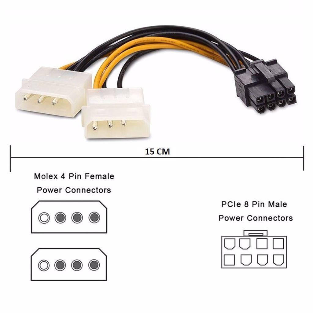 8 Pin PCI-E to 2x4 Pin Molex Ekran Kartı Power Güç Kablosu ...