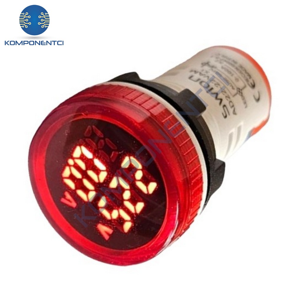 AD22-22V-DC 22mm Dijital Voltmetre 5-50V DC Kırmızı | Komponentci