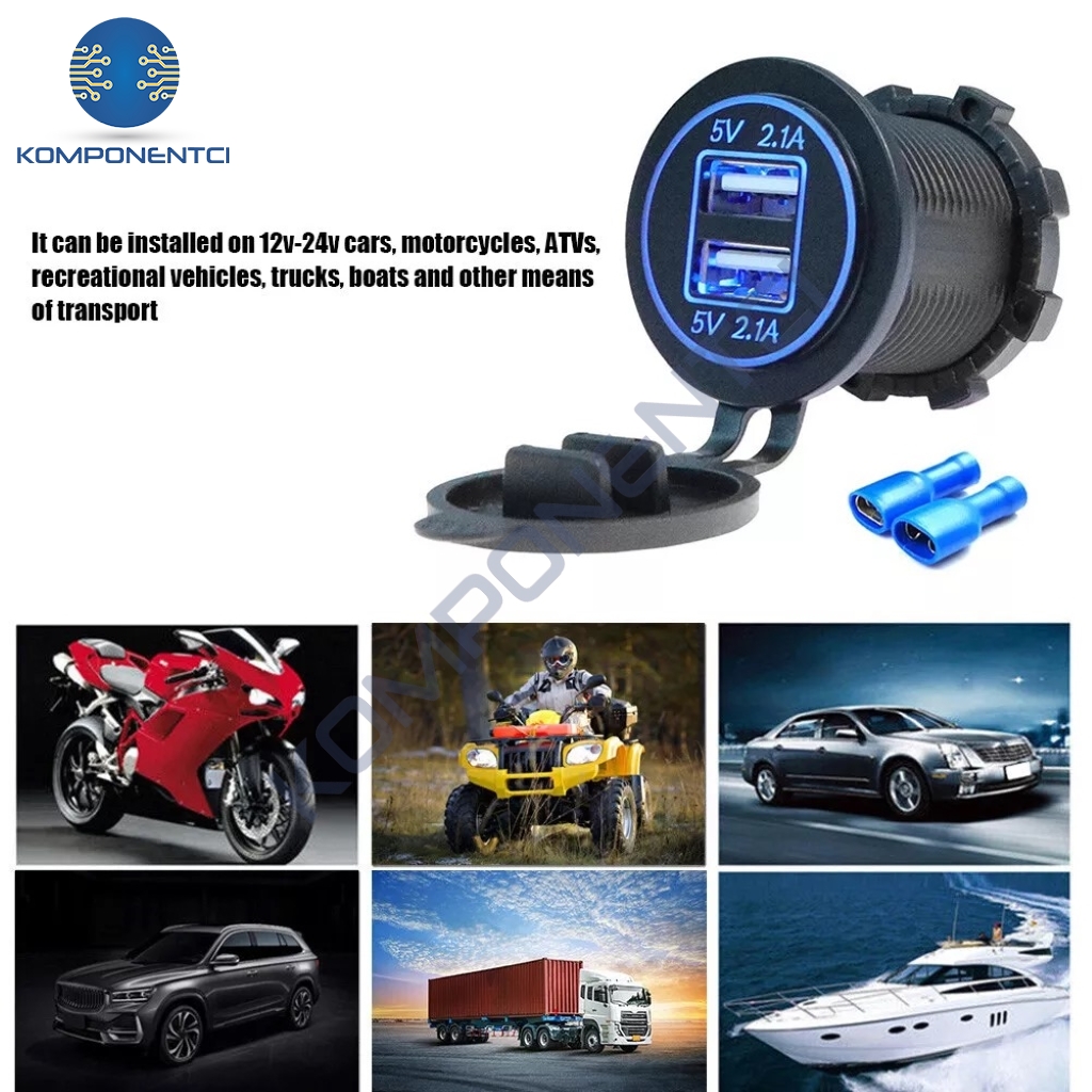 IC-266C-1 Pano Tip İkili USB 4.2A Mavi Ledli Soket | Komponentci