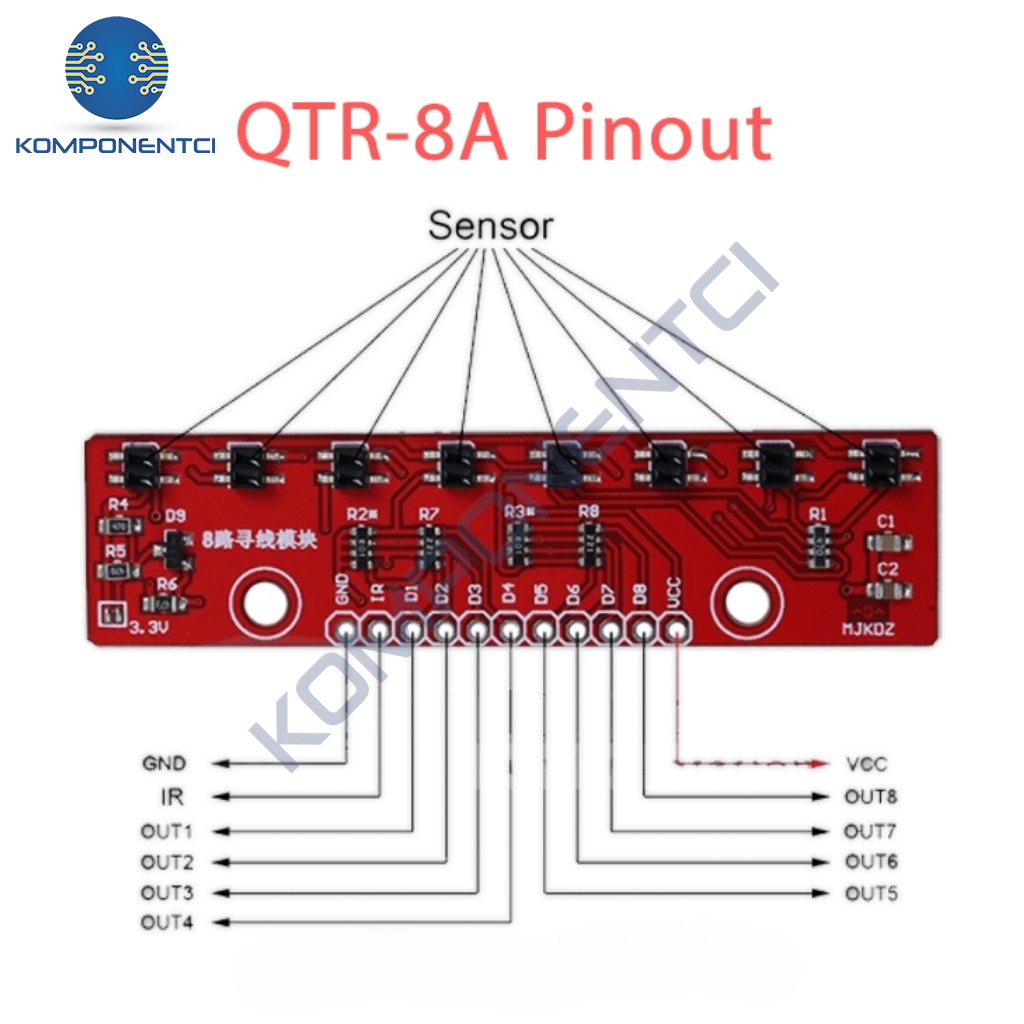 QTR-8A 8 li Kızılötesi Sensör Modülü | Komponentci