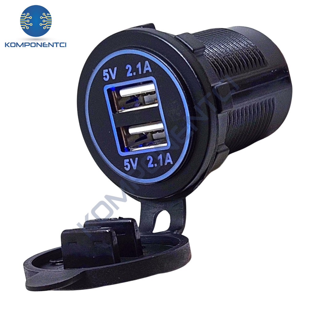 IC-266C-1 Pano Tip İkili USB 4.2A Mavi Ledli Soket | Komponentci