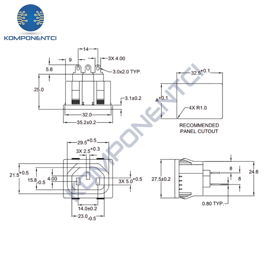 IC-212D C13 Power Soket Dişi Kulaksız AS-04F | Komponentci