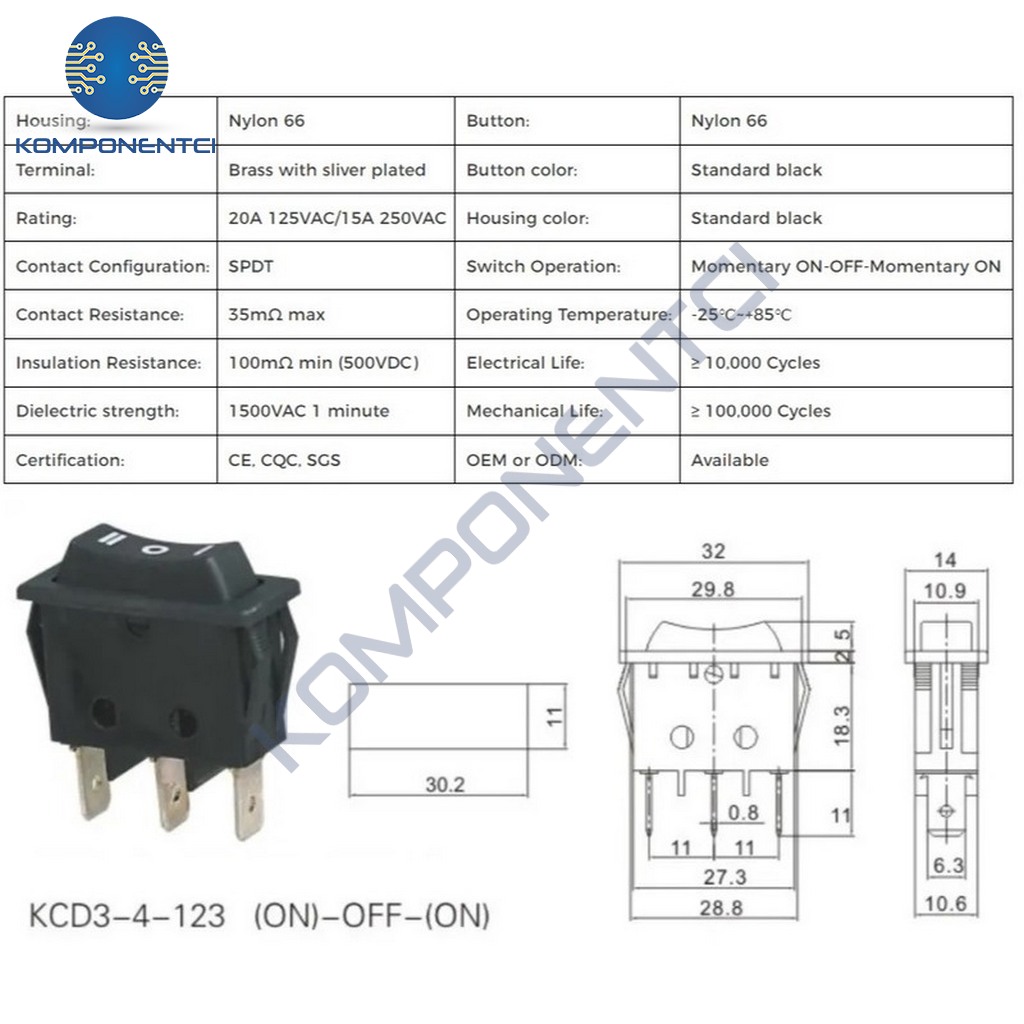 IC-117 Dar Işıksız Yaylı Anahtar Mom-Off-Mom 3P | Komponentci
