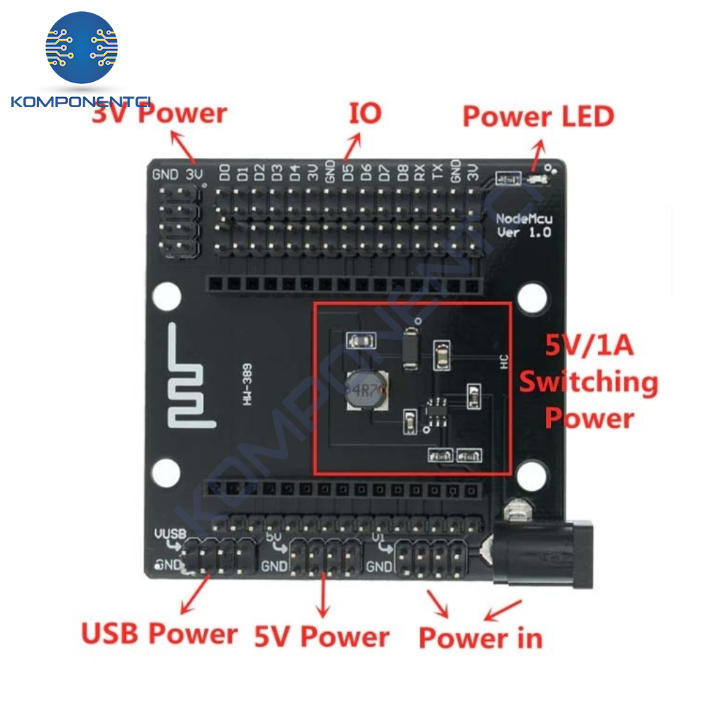 NodeMCU LoLin ESP8266 Base Shield - NodeMCU CH340 I Komponentci