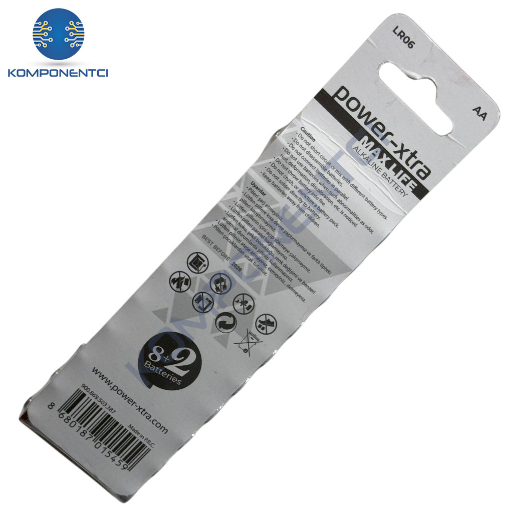 Power-Xtra MaxLife AA LR06 Alkalin Pil - 10'lu Blister | Komponentci