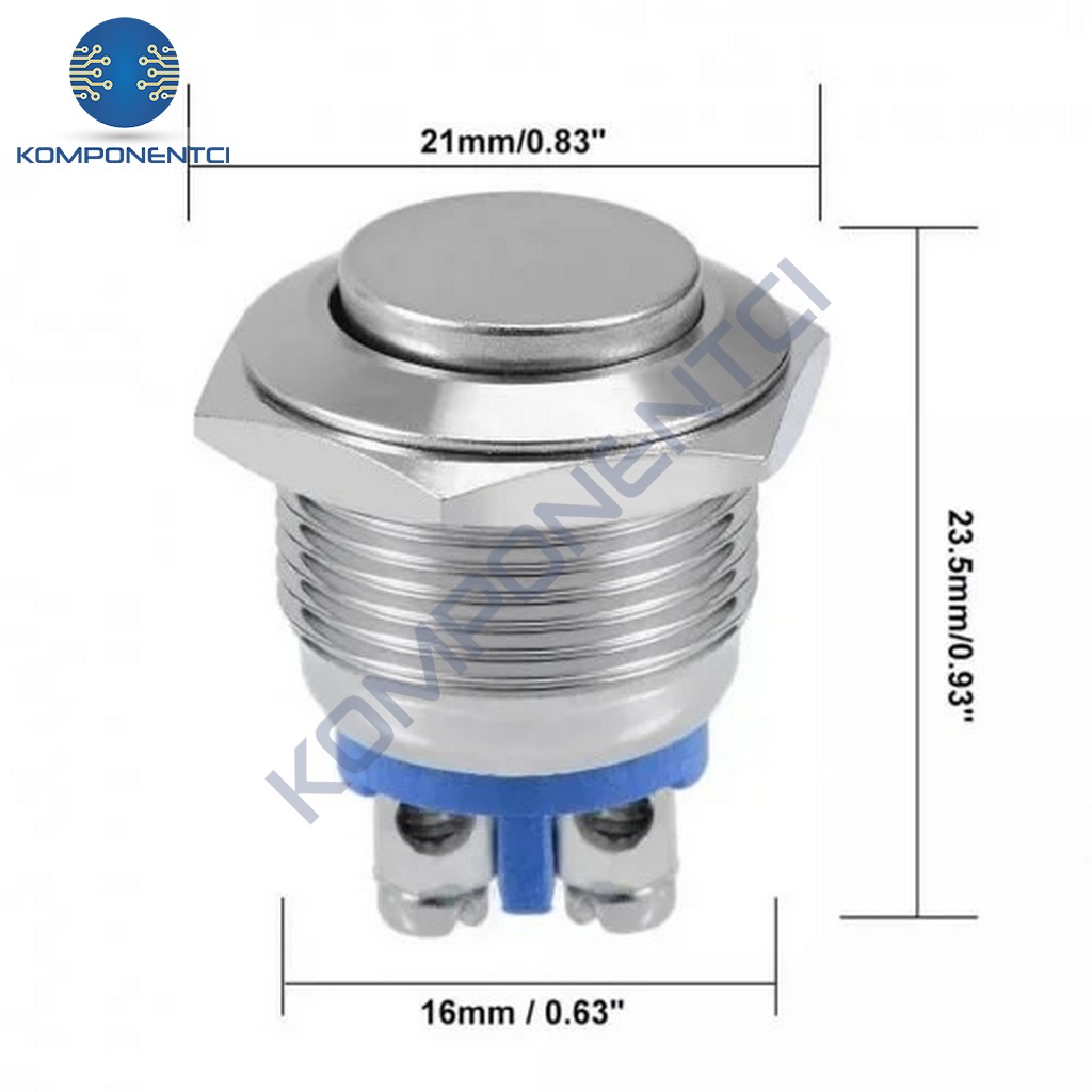 D40 16mm Metal Buton Yaylı Su Geçirmez IP67 | Komponentci