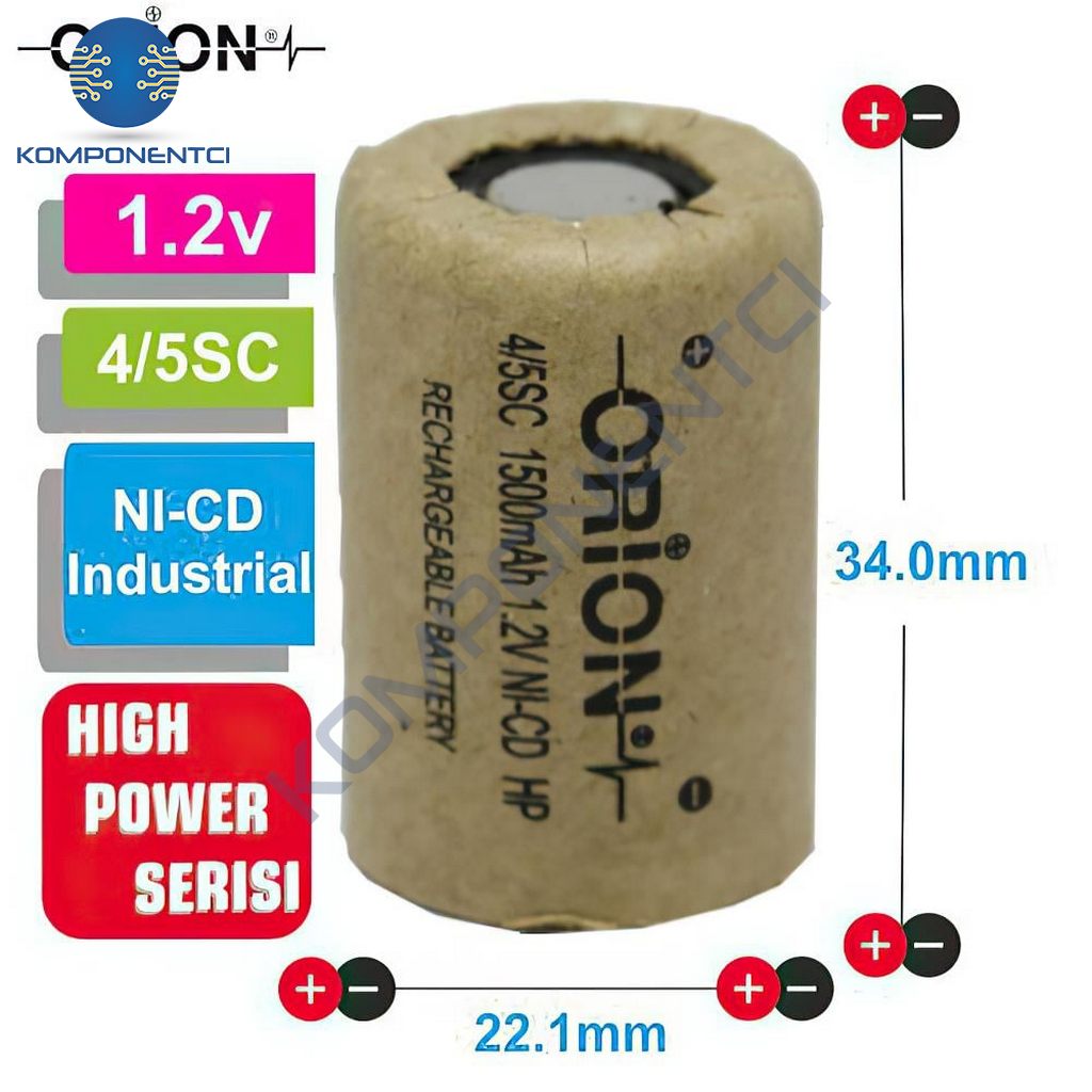 Orion 1.2V Ni-Cd 4/5SC 1500mAh Şarj Edilebilir Pil - HP | Komponentci