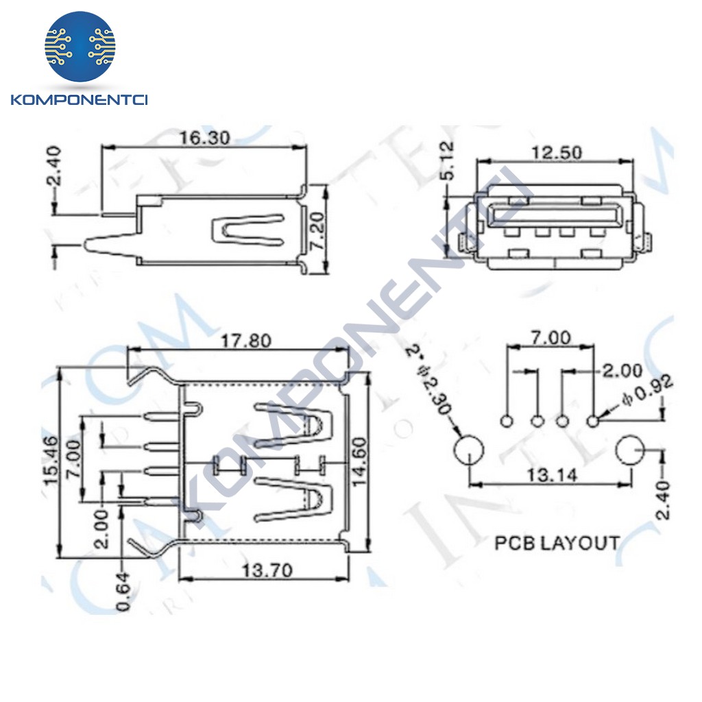 IC-265A USB Şase A Tip 180° Dişi Konnektör | Komponentci