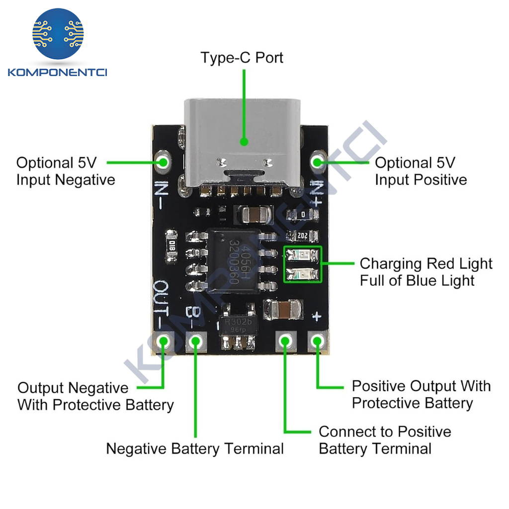 TP4056 Type-C 3.7V Mini Şarj Devresi Korumalı Mod | Komponentci