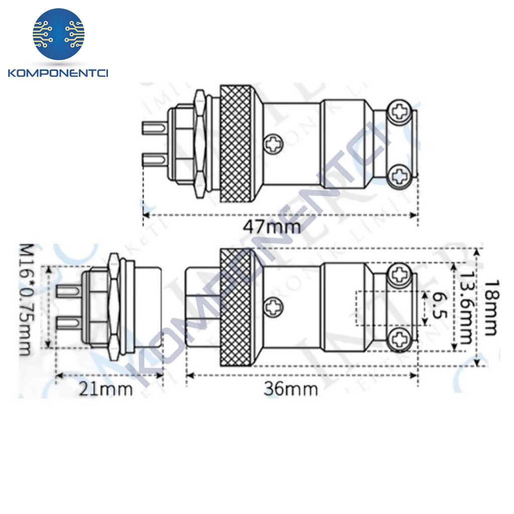 IC-261M 16mm Mayk Erkek Fiş Şase 2P Konnektör | Komponentci
