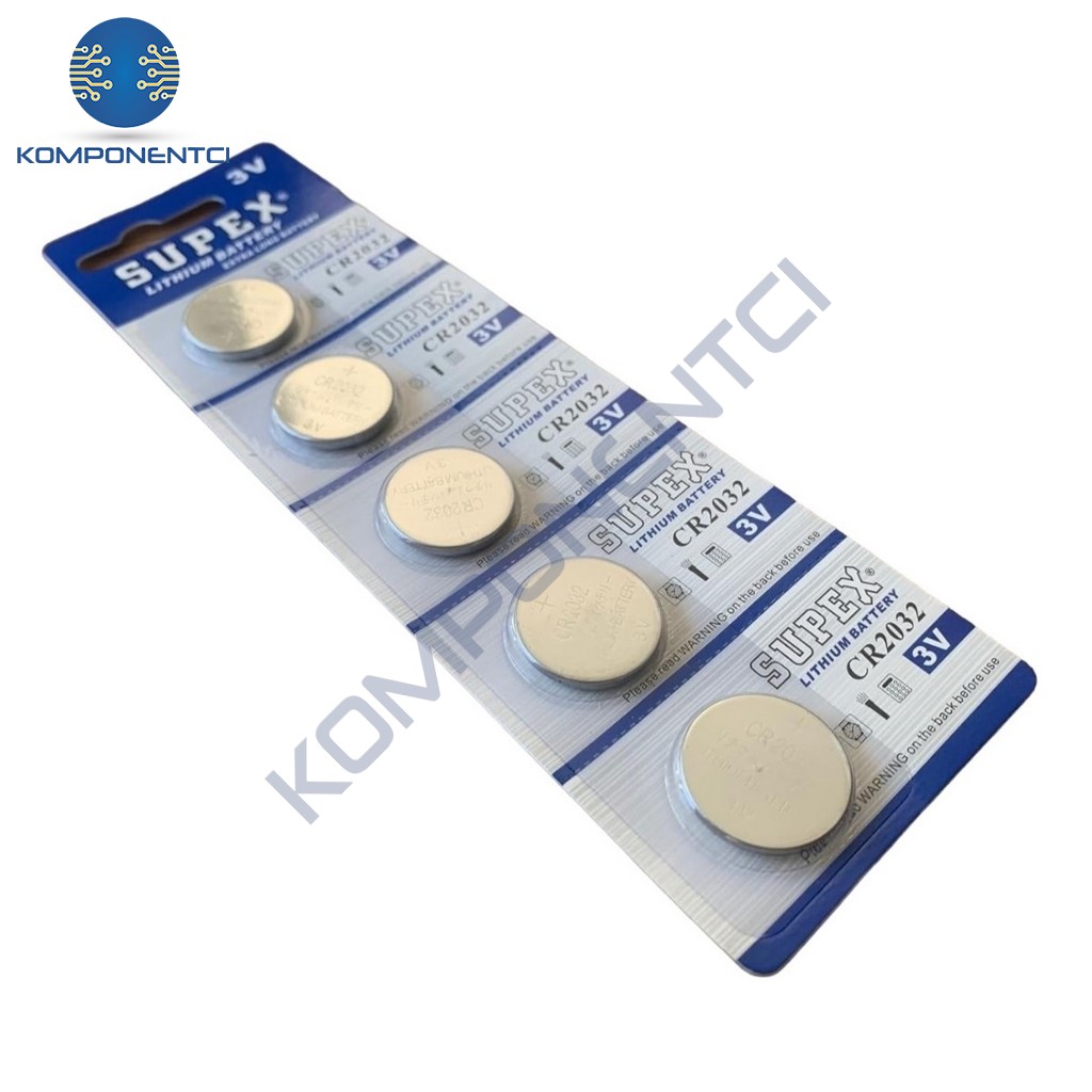 Supex CR2032 3V Lityum Düğme Pil 5'li Kart Paket | Komponentci