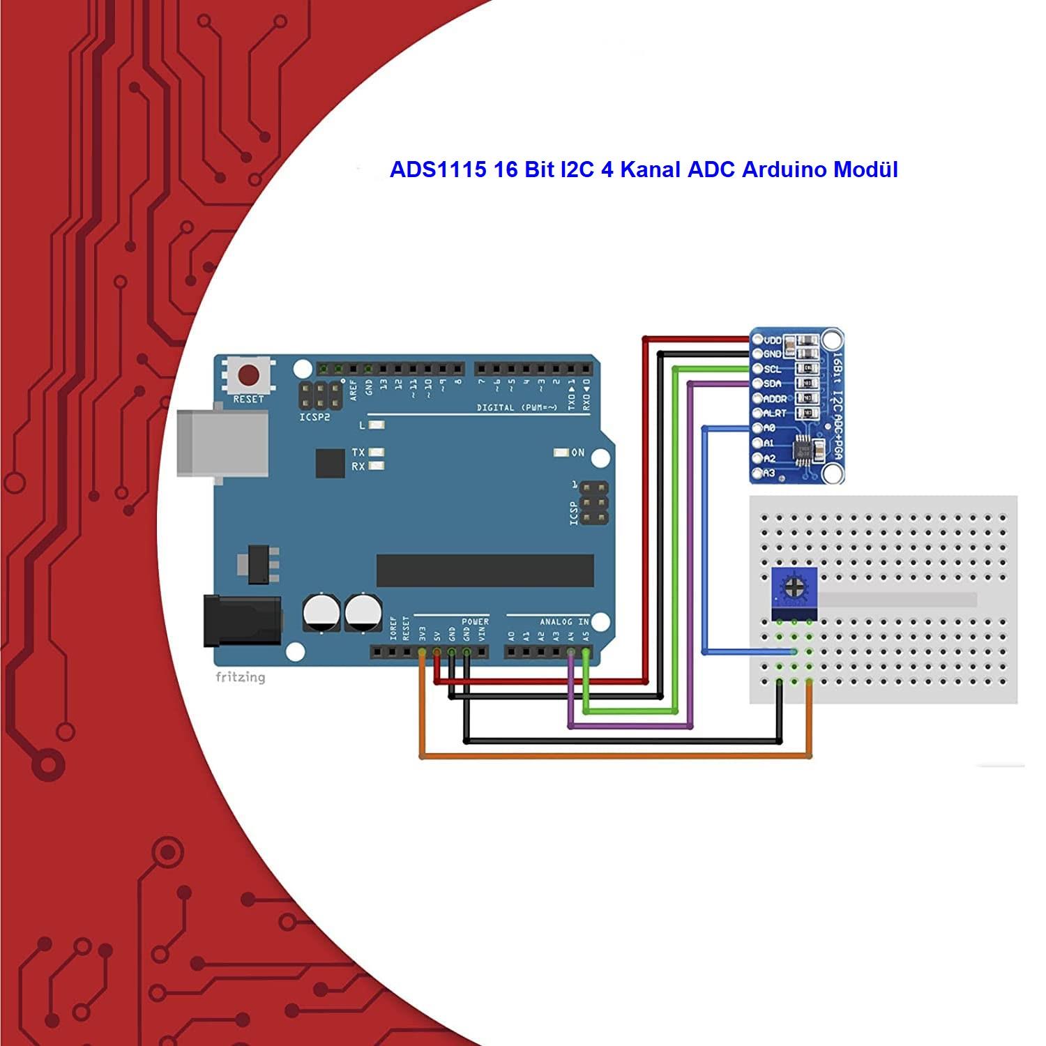 Ads1115 16 Bit I2c 4 Kanal Adc Arduino Modül 